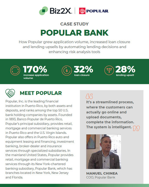Popular Bank automates lending decisions with Biz2X